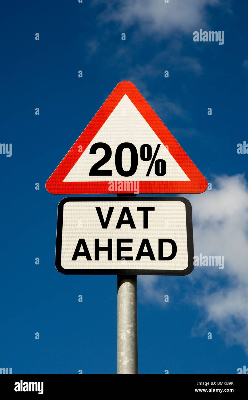 Close up of 20% VAT ahead road warning sign united kingdom uk great ...