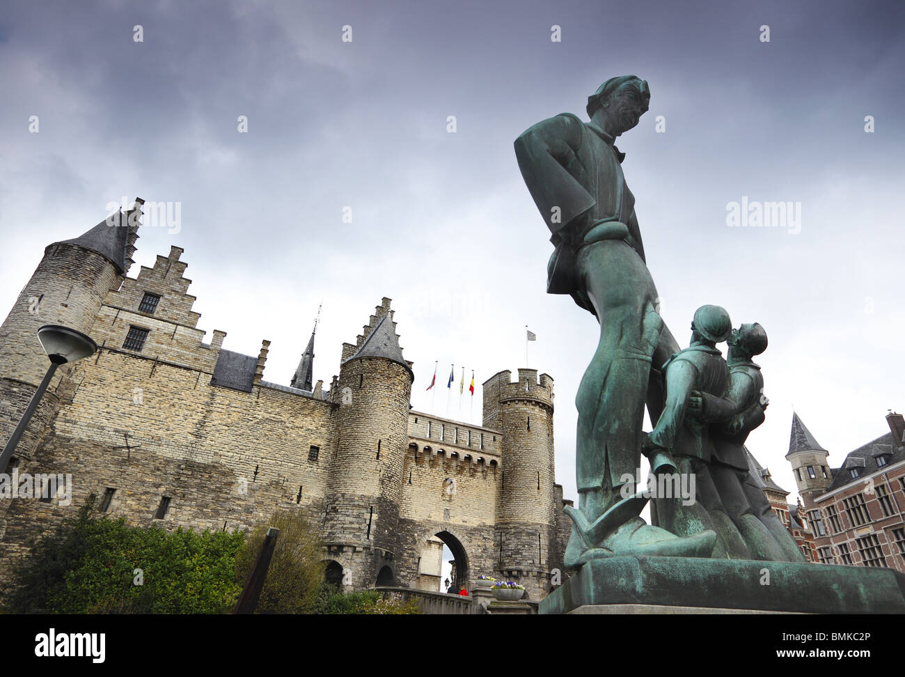 Lange Wapper statue at Steen castle on the waterfront at Antwerp ...
