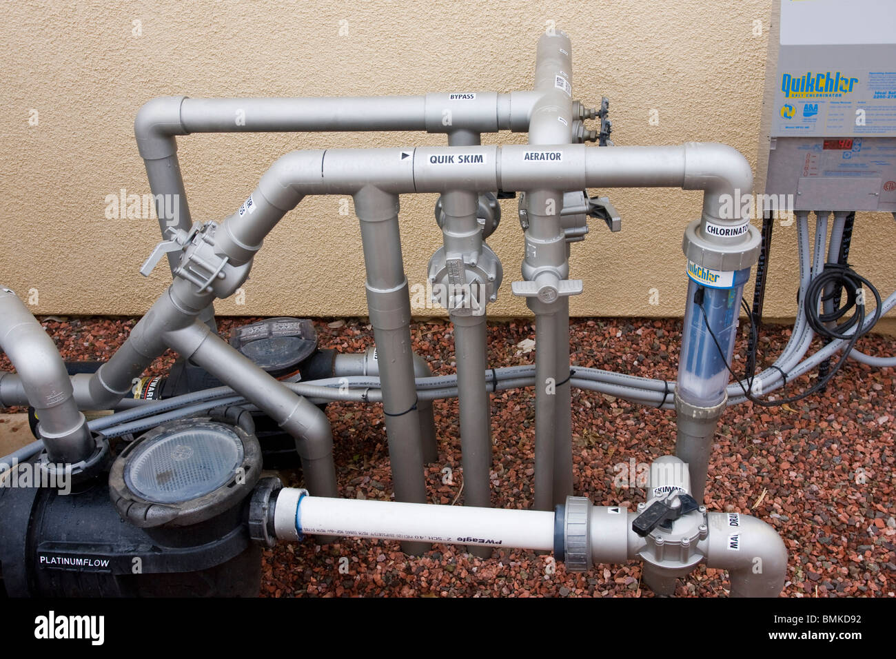 Swimming pool water regulation system Stock Photo - Alamy