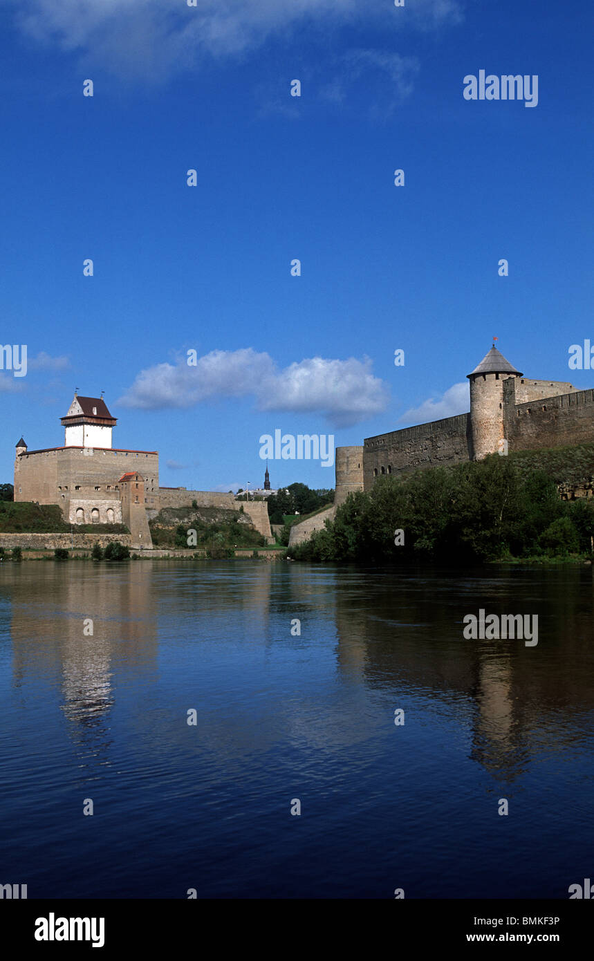 Estonia,Russia,Narva,Castle (13th c.),Ivangorod fortress,Narva River ...
