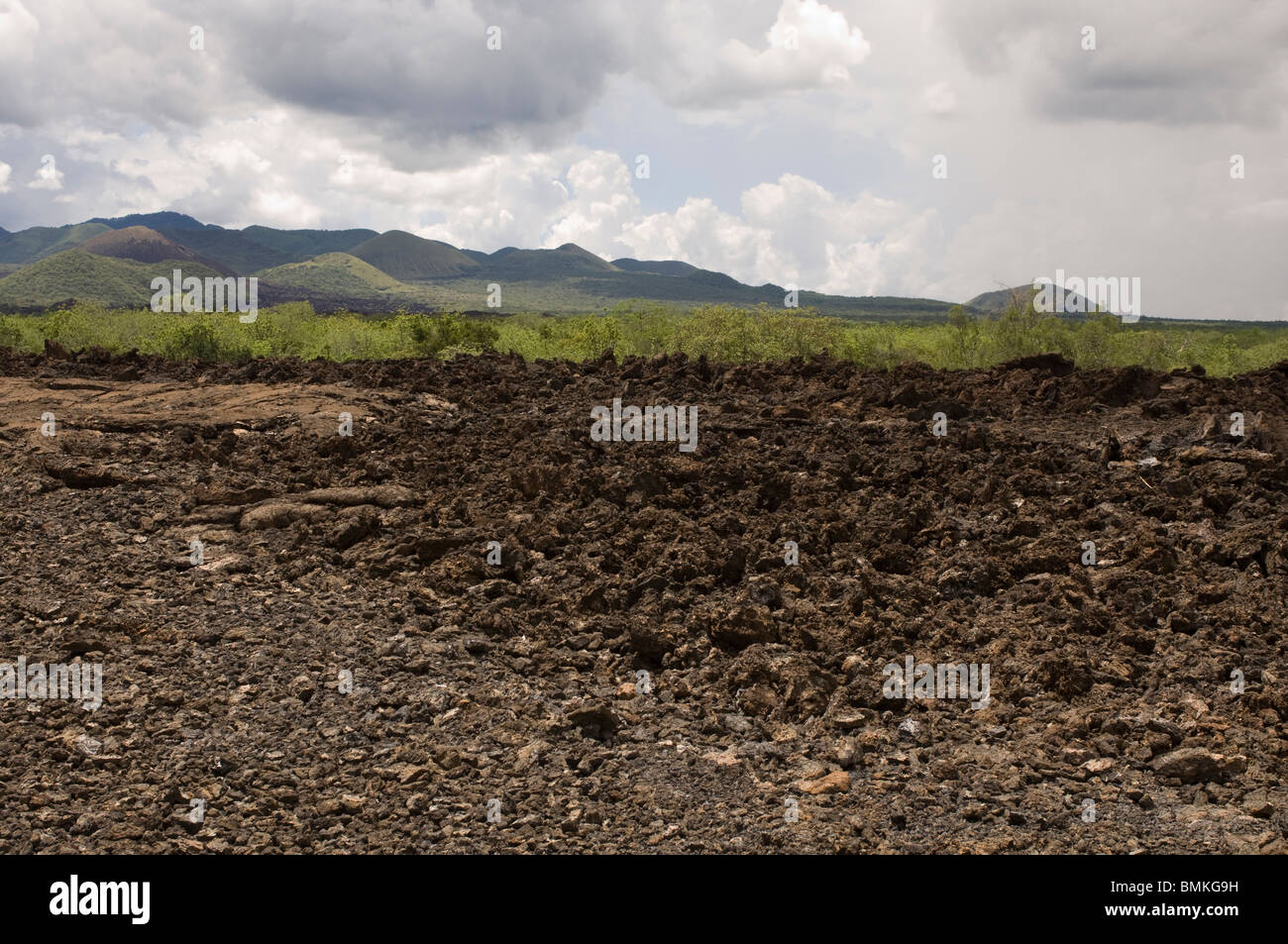 Africa, Kenya, Tsavo West National Park. A jumbled mass of lava rock ...