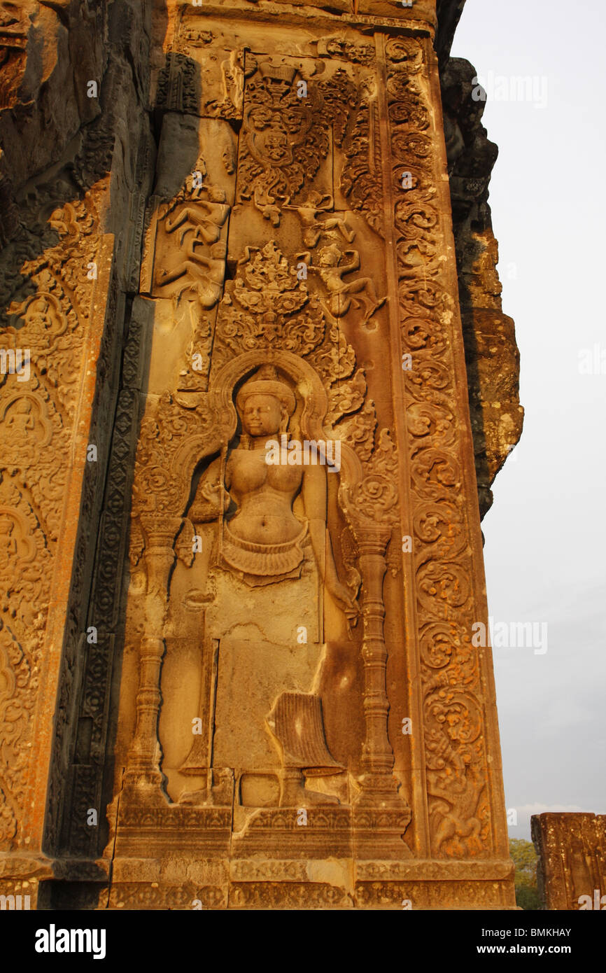 Relief of an apsara on the central prasat of Phnom Bakeng in the Angkor ...