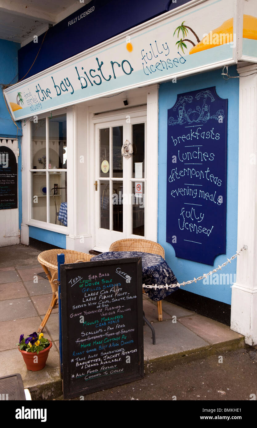 UK, England, Devon, Brixham Harbour, Bay Bistro seafront restaurant on ...