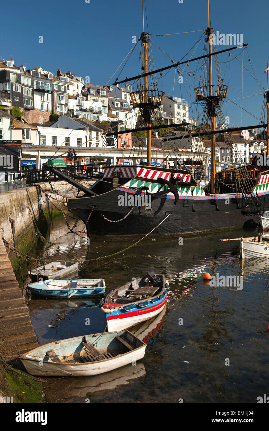 UK, England, Devon, Brixham boats in the harbour moored beside Golden ...