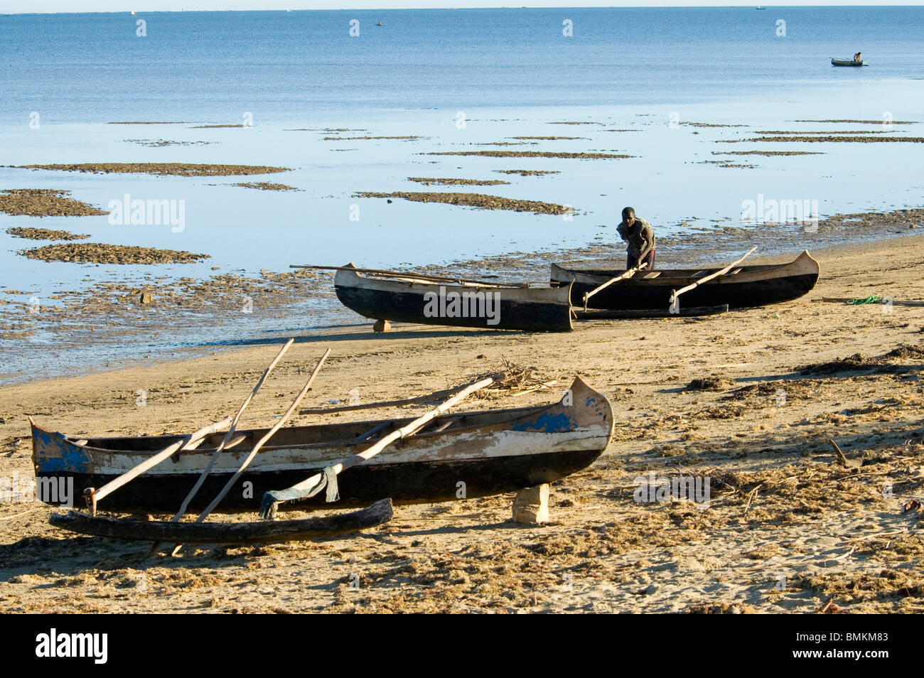 Madagascar, Mangily. Boats on the beach Stock Photo - Alamy