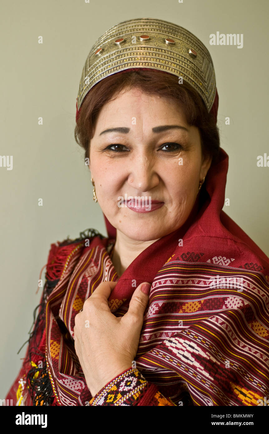 Turkmen woman in traditional costume, Turkmenistan Stock Photo ...