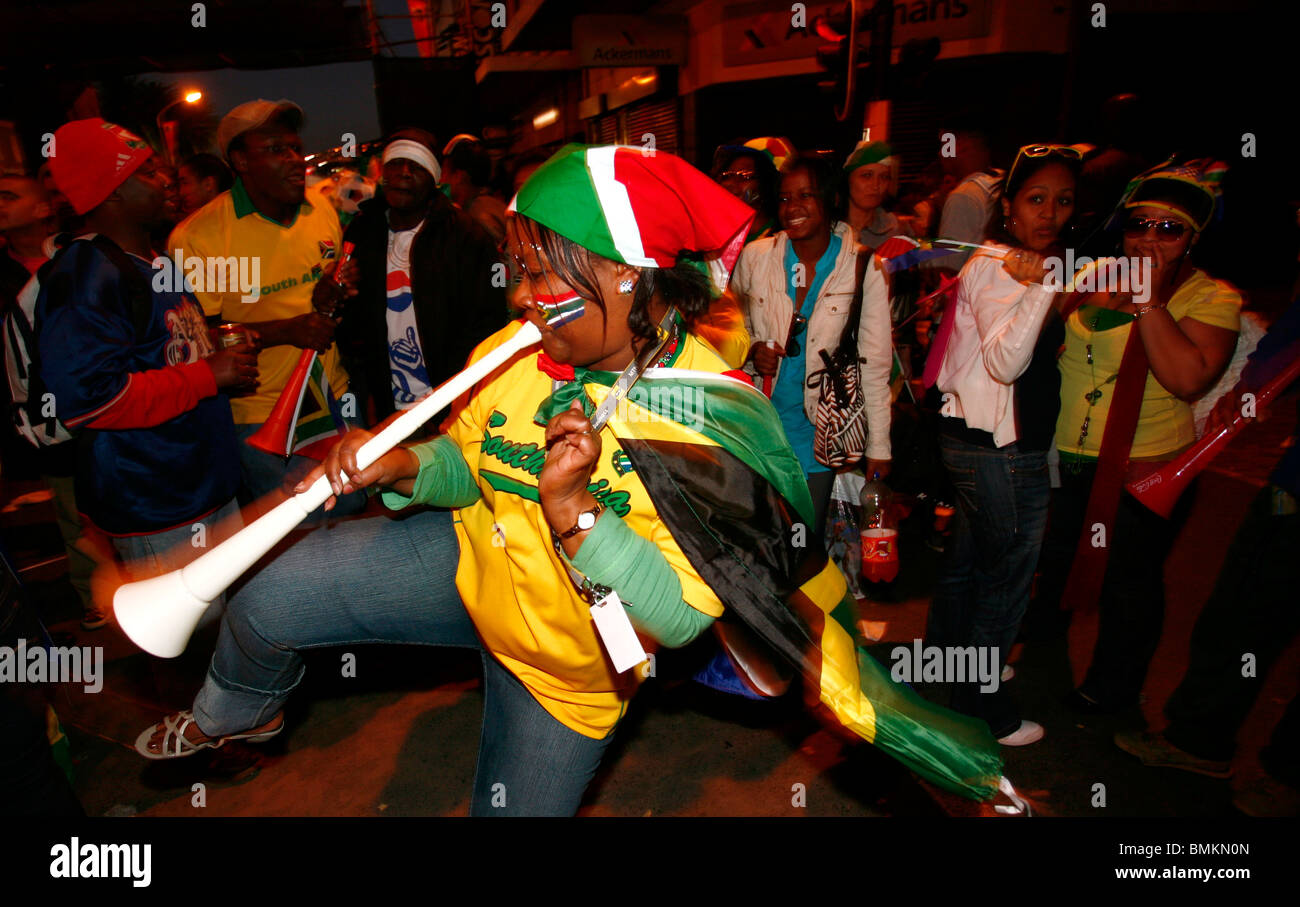 South African soccer fans celebrate in Cape Town after their team ...
