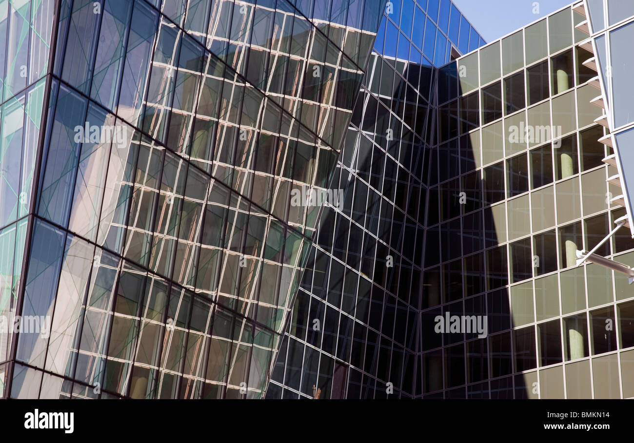 Reflections in office windows, Macken Street, Dublin Stock Photo - Alamy
