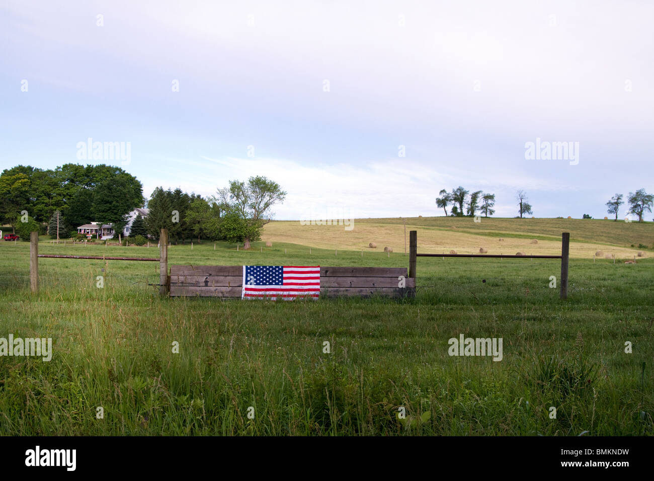 An American flag on a farm fence Stock Photo - Alamy
