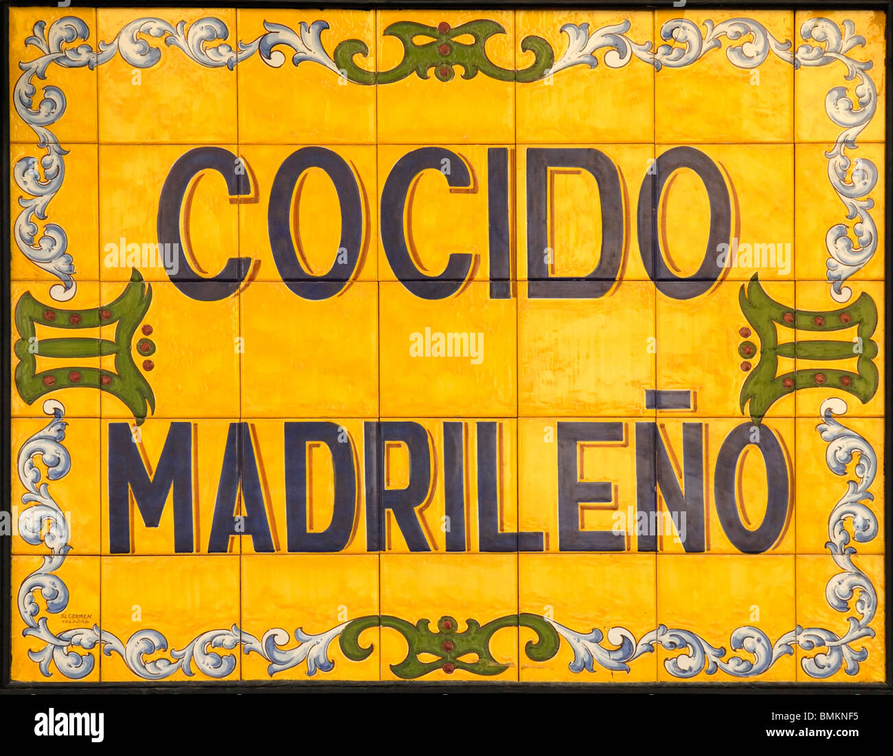 Madrid, Spain. Tiled restaurant Sign - 'Cocido Madrileno' - local ...