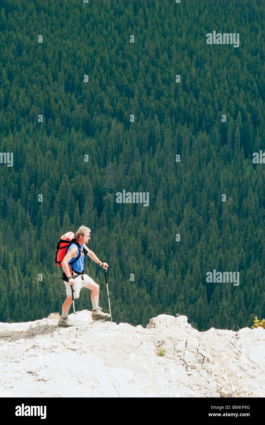 Man Hiking On A Ridge Overlooking A Forest Stock Photo - Alamy