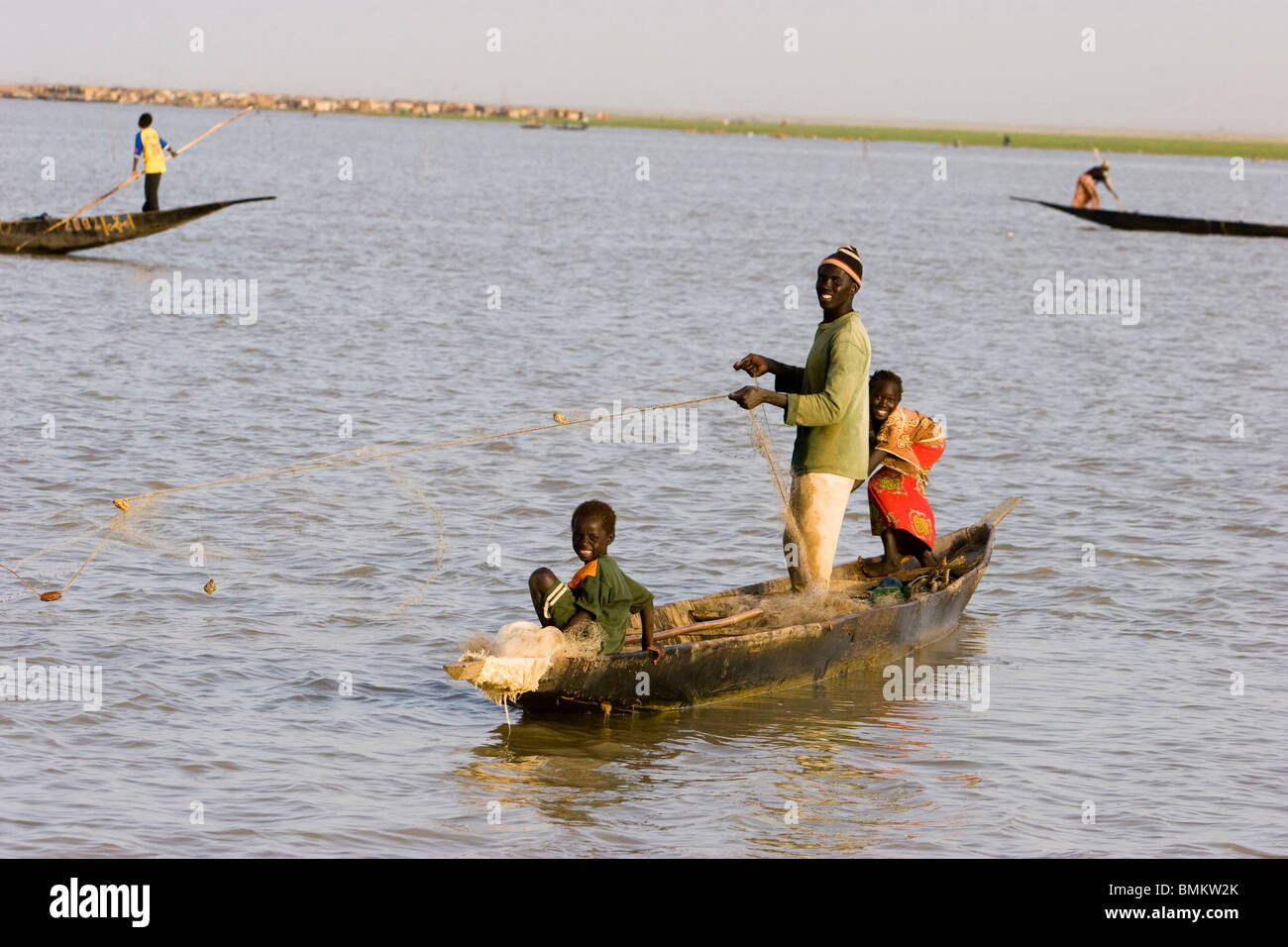 Mali, Lake D'Ebo. Fishing boats on Lake Debo - Niger River Stock Photo ...