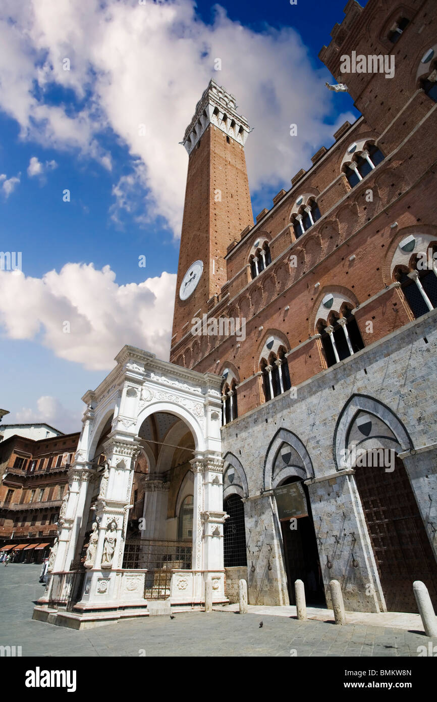 Campanile or Sienna Tower view in Piazza del campo, or Il Palio, the ...