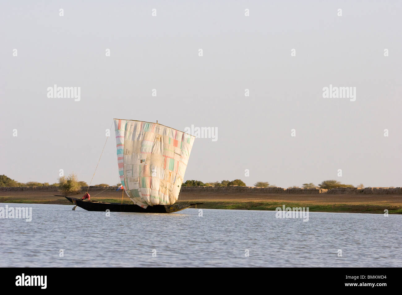 Mali, Mopti. Sail boat on the Niger River between Lake Debo & Sebi ...