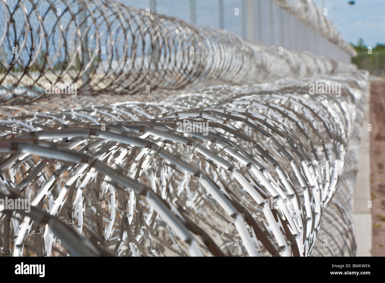 Rolls of stainless steel razor wire spirals keep prisoners away from ...