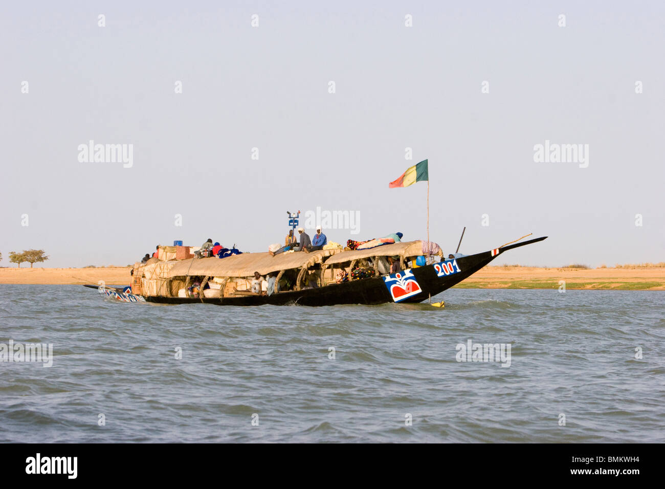 Mali, Mopti. Pinasse carrying cargo and passengers on the Niger River ...