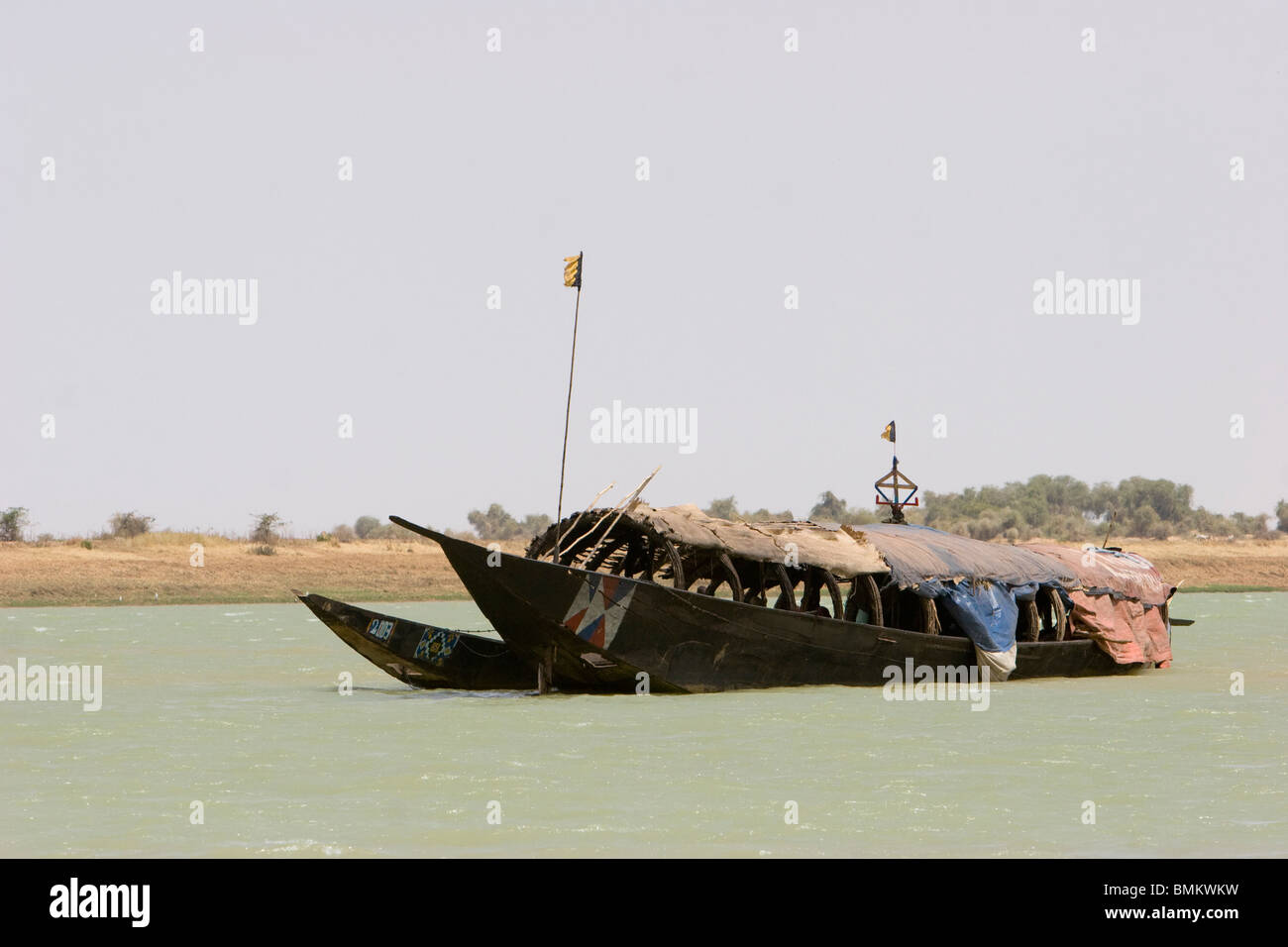 Mali, Mopti. Pinasse carrying cargo and passengers on the Niger River ...