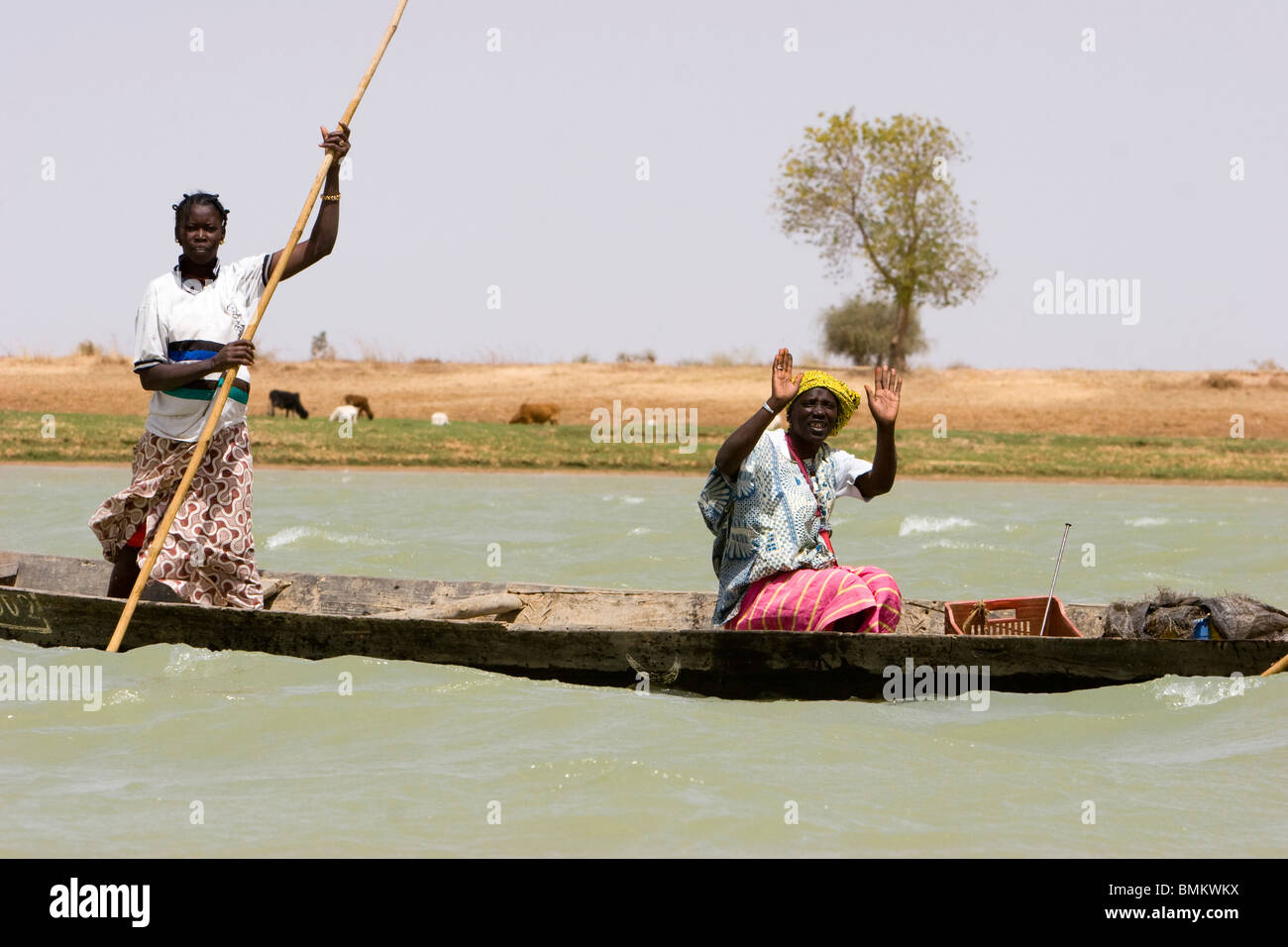 Mali, Mopti. People in pirogues (small boats) fishing in the Niger ...