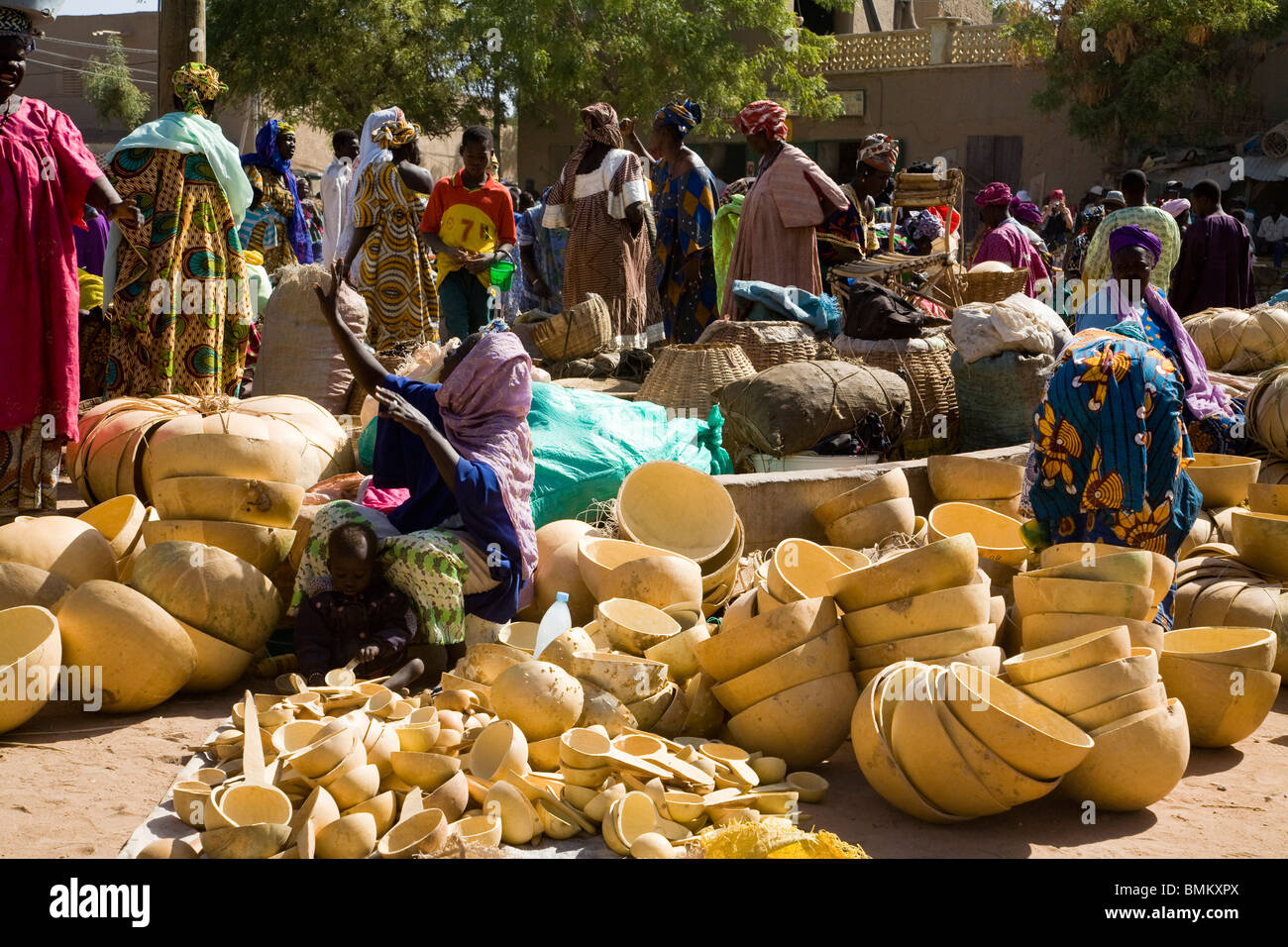 Mali, Djenne. Pumpkin vessels for sales at the Monday Market Stock ...