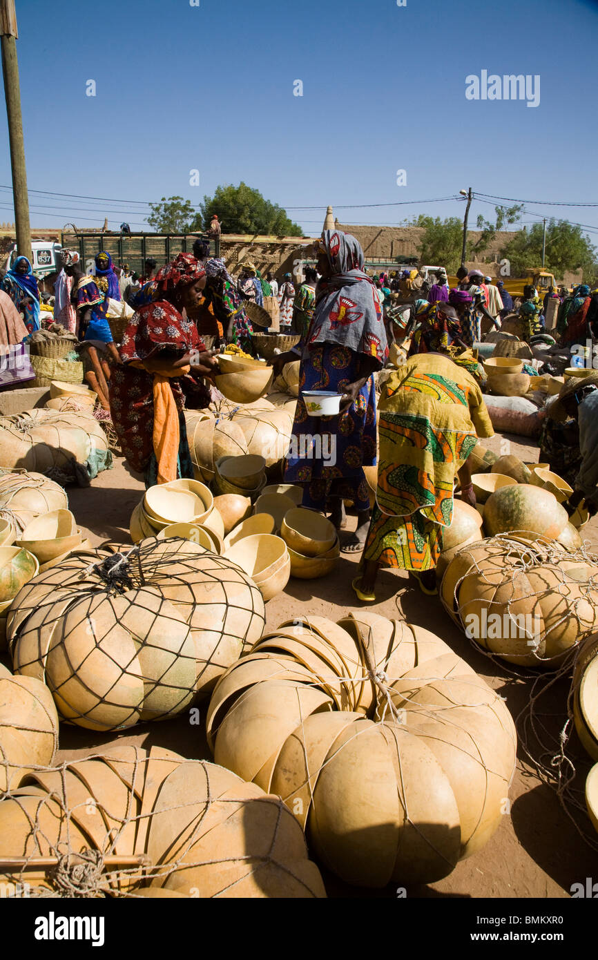 Mali, Djenne. Pumpkin vessels for sales at the Monday Market Stock ...