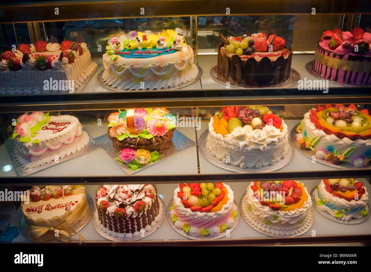 London, UK, Chinatown, Chinese Bakery, Detail Cakes, bakery shelves ...