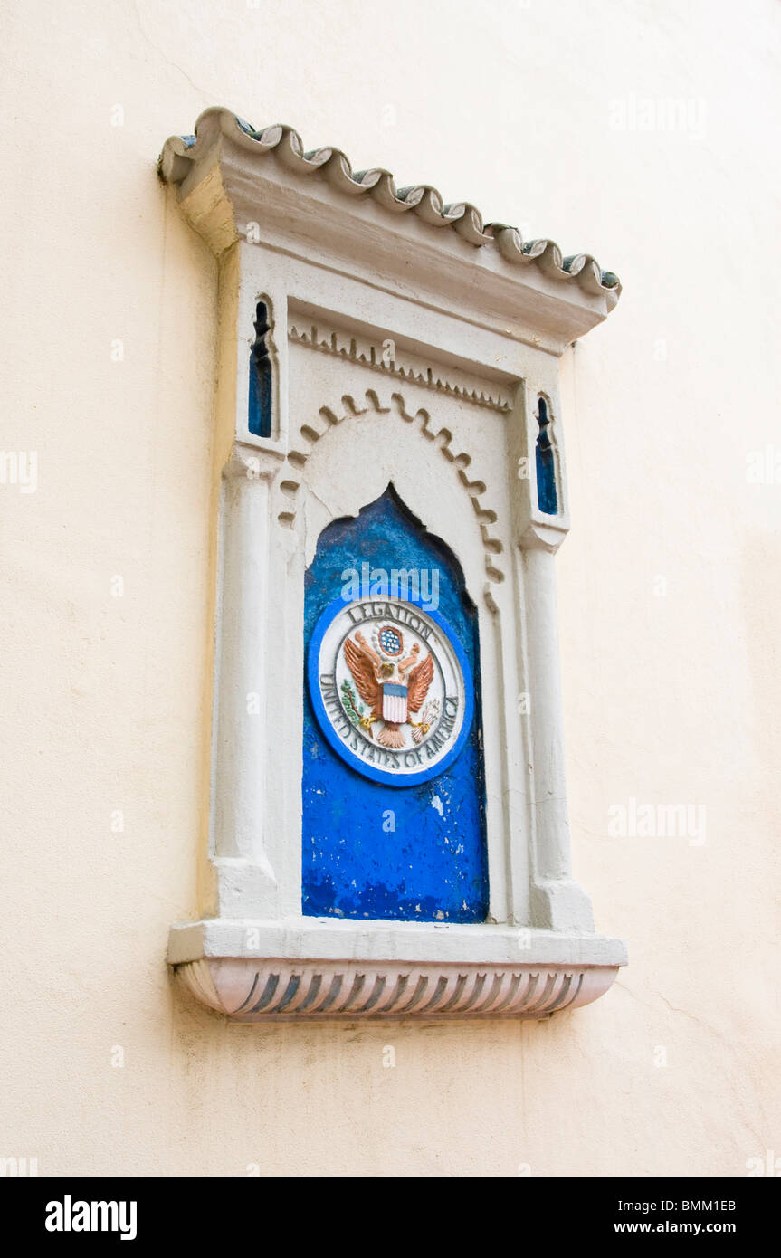 Tangier Morocco United States shield on the wall of the American ...