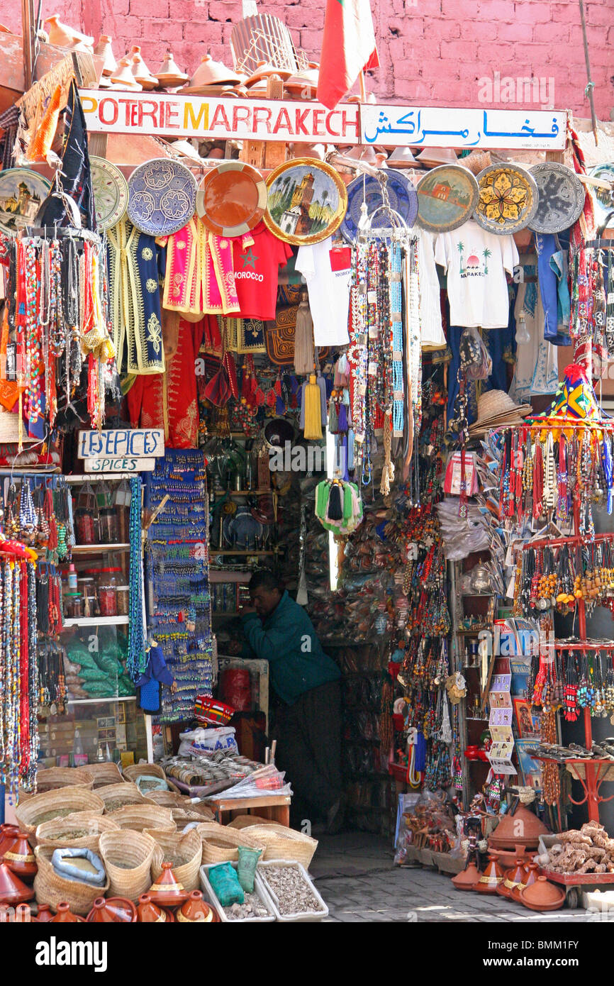 North Africa, Africa, Morocco, Marrakesh. A souvenir shop of ...