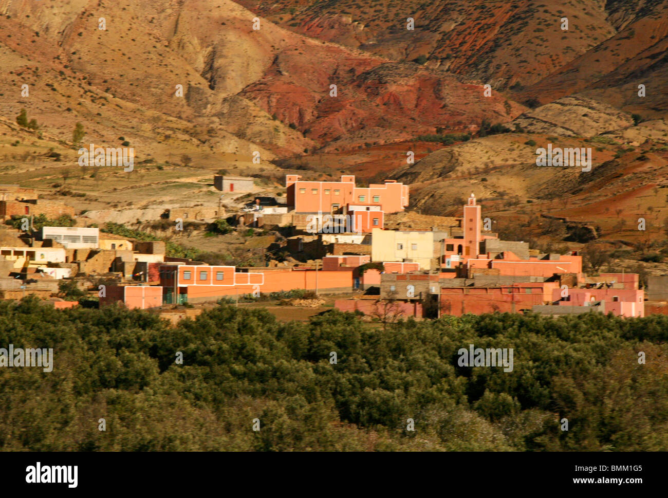 North Africa, Africa, Morocco. Small village settlements dot the ...