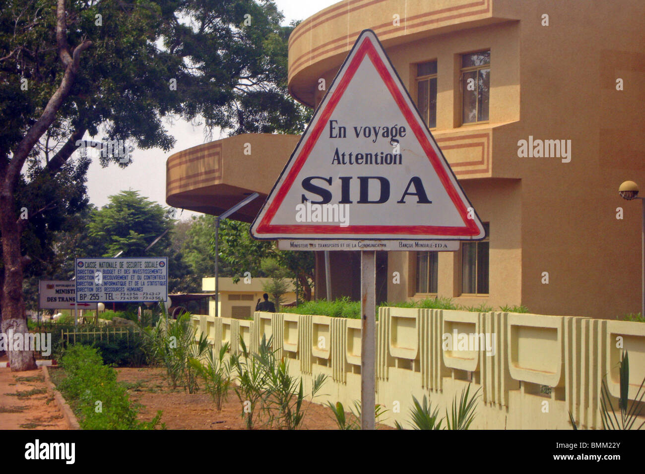 Niger, Niamey, Advertisement panel preventing from AIDS, as a road sign ...