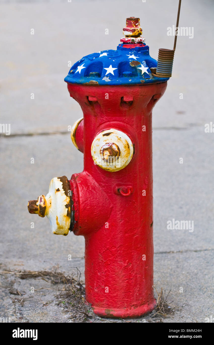 Patriotic fire hydrant on Main Street, Hopkinton, Massachusetts Stock ...