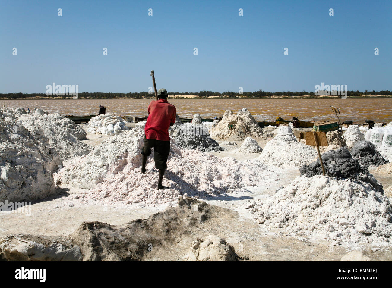 Senegal, Dakar. Salt mounds at Lac Reba (Pink Lake Stock Photo - Alamy
