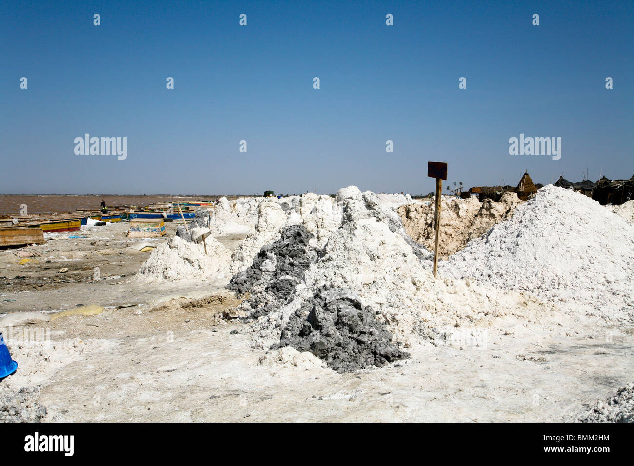 Senegal, Dakar. Salt mounds at Lac Reba (Pink Lake Stock Photo - Alamy