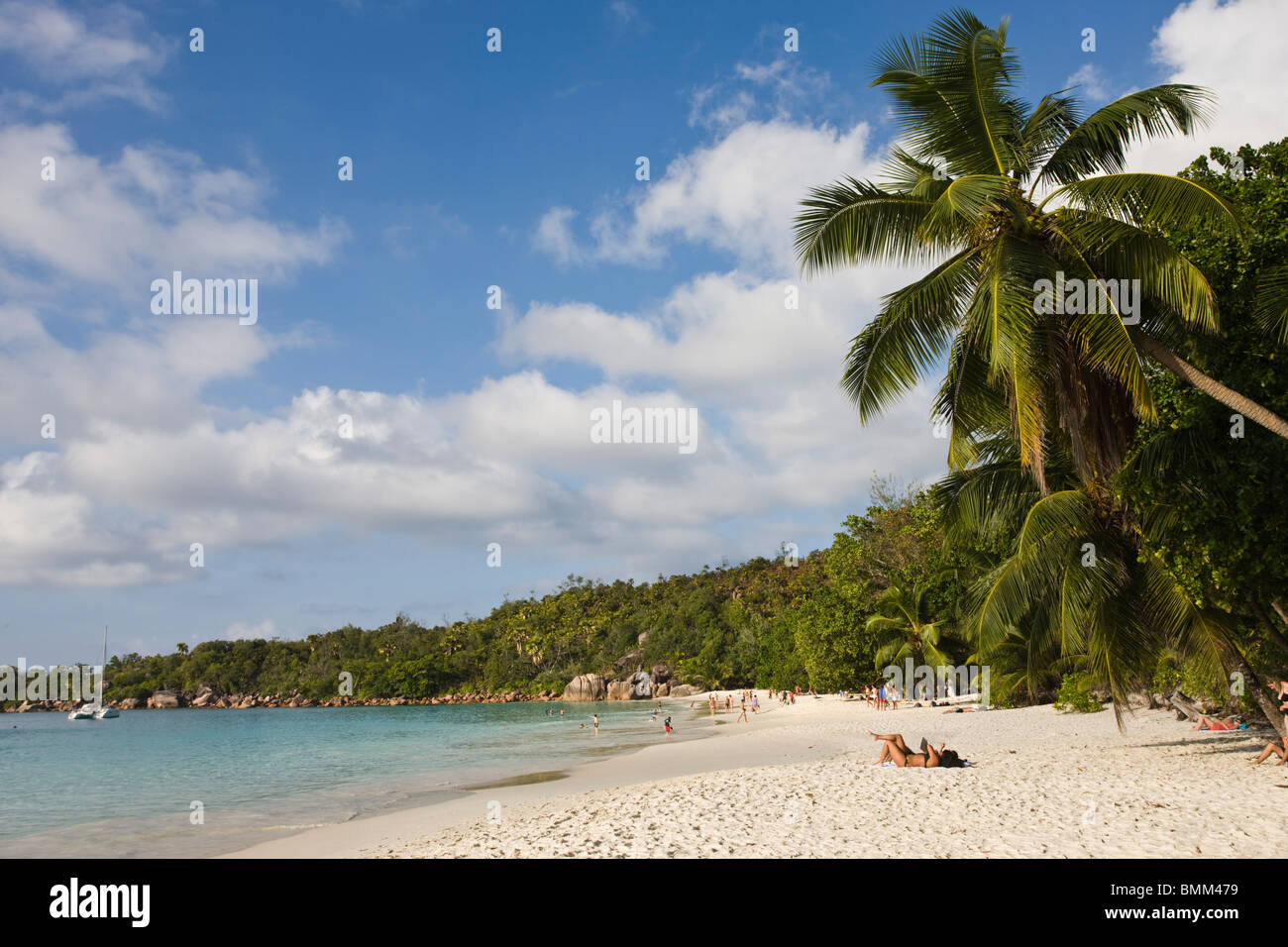 Seychelles, Praslin Island, Chevalier Bay, Anse Lazio beach Stock Photo ...