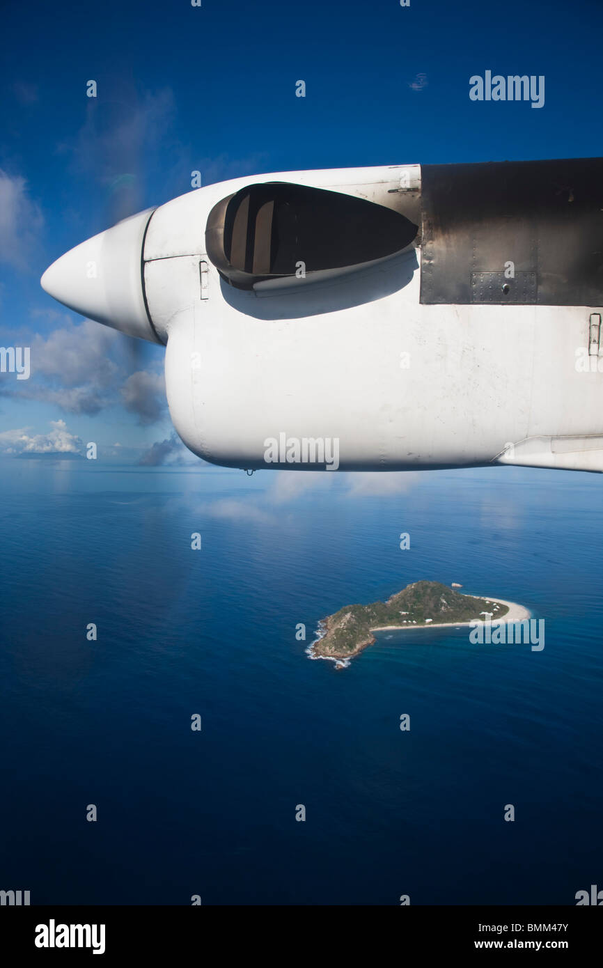 Seychelles, Praslin Island, Indian Ocean from propeller-driven airliner ...