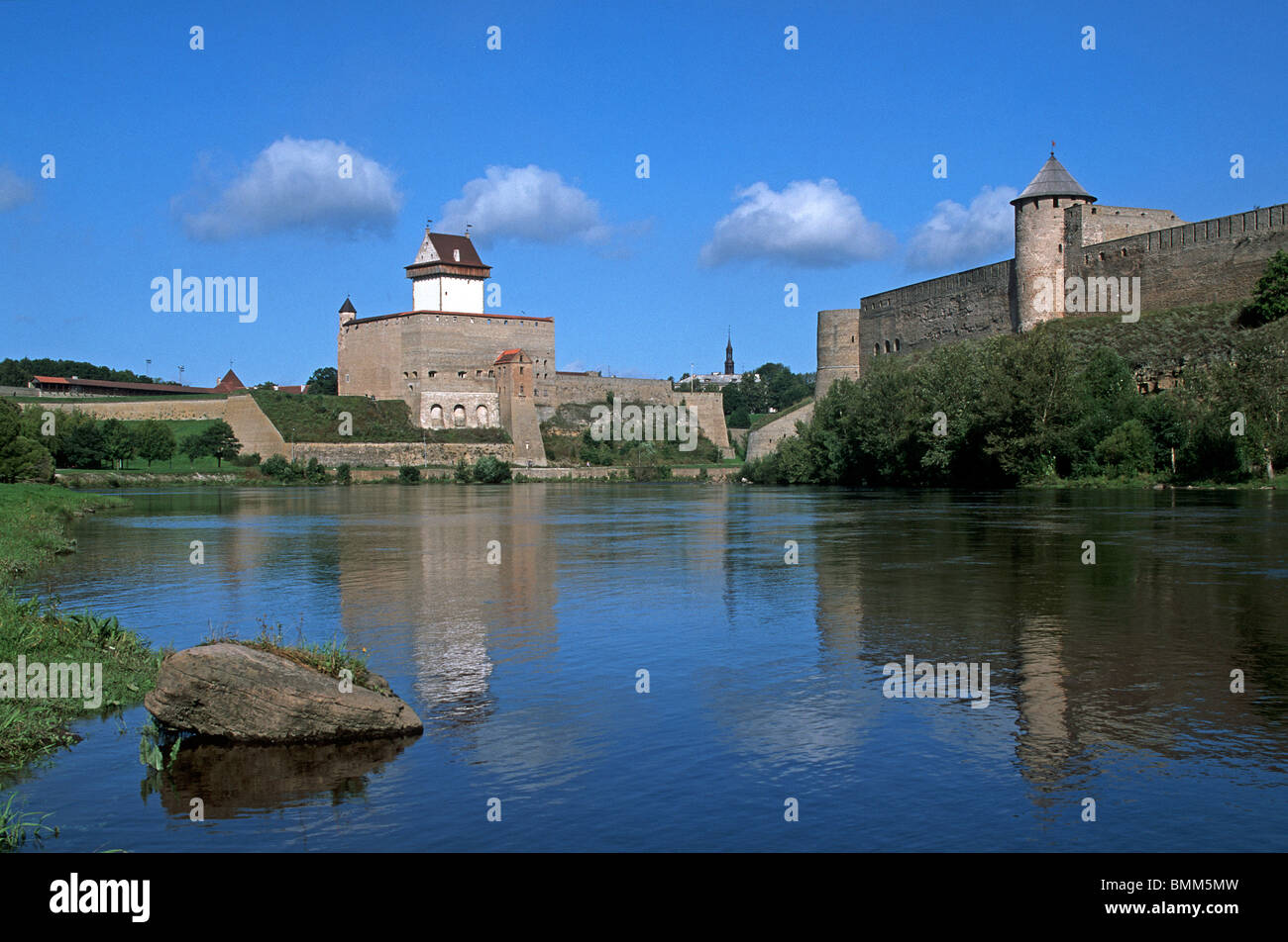 Estonia,Russia,Narva,Castle (13th c.),Ivangorod fortress,Narva River ...