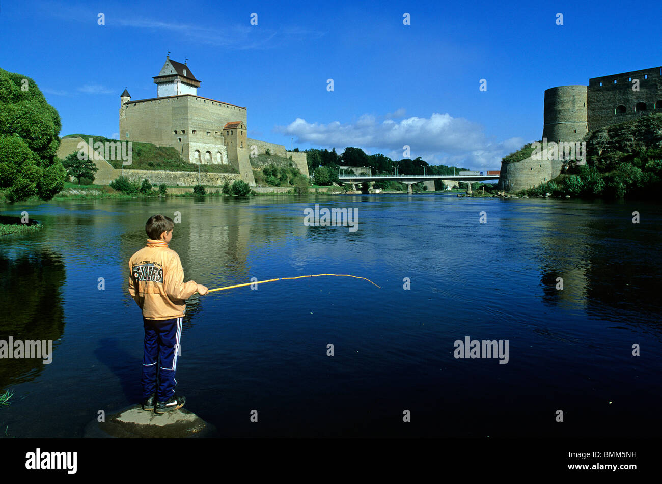 Estonia,Russia,Narva,Castle (13th c.),Ivangorod fortress,Narva River ...