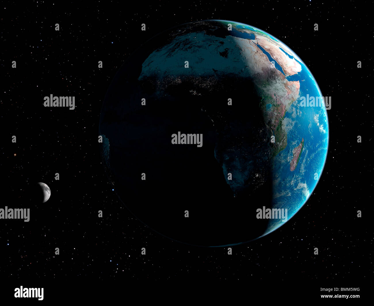 Planet Earth and the Moon seen from space Stock Photo - Alamy