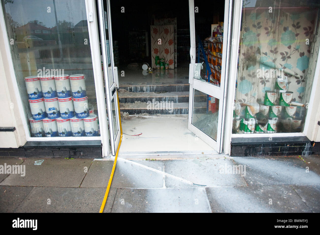 Painting & decorating shop on fire Stock Photo - Alamy