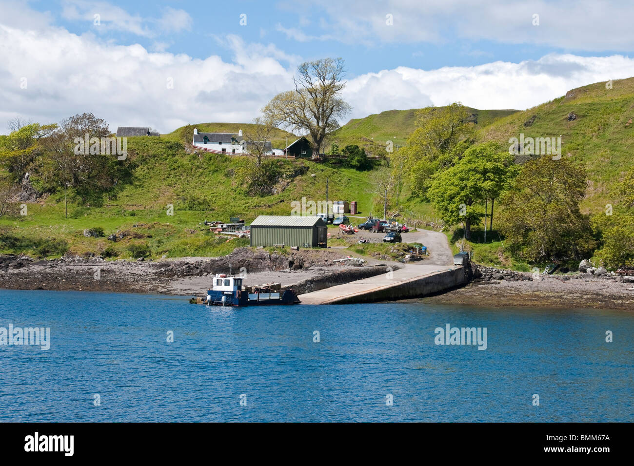 Ferry slipway and ferry near Balliemore on the Island of Kerrera near ...