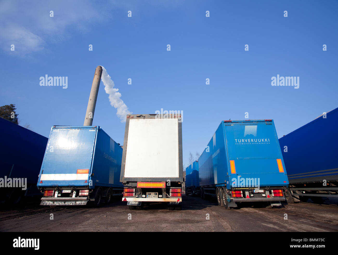 Parked Finnish peat transport trucks , Finland Stock Photo - Alamy