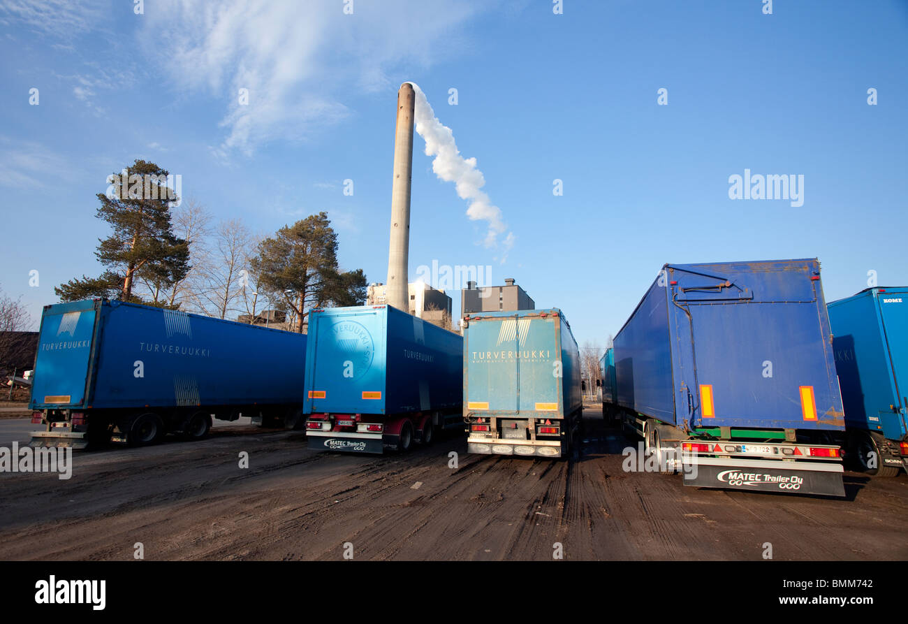Parked Finnish peat transport trucks , Finland Stock Photo - Alamy