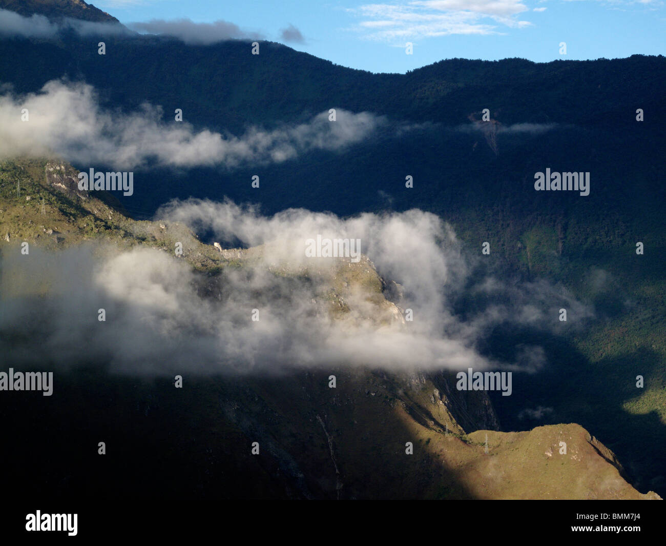 View of the Rio Urubamba valley around the ancient Inca ruins at Machu ...
