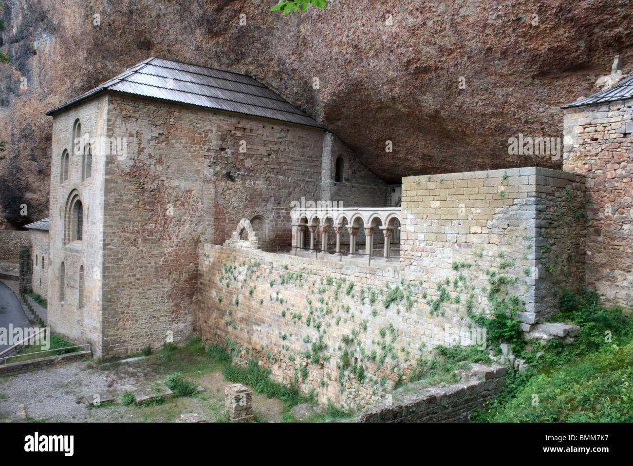 San Juan de la Pena Monastery, set into the overhanging rock, Aragonese ...