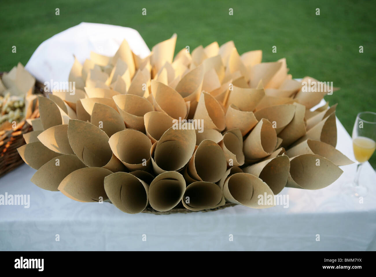 some cornet fried appetizer in a outdoor villa garden for a dinner ...