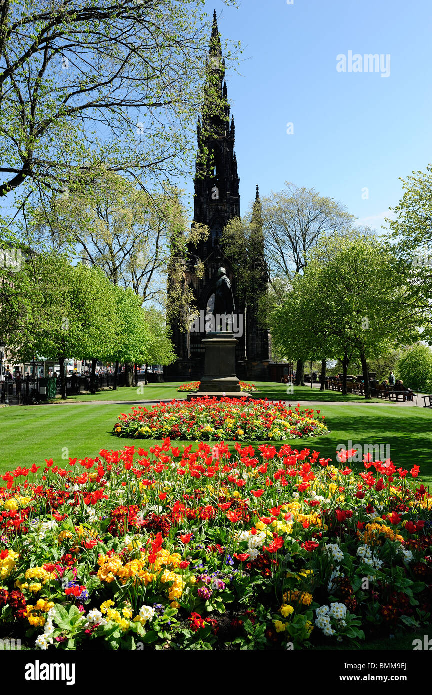 Spring flowers in Princes Street Gardens with Scott Monument in ...