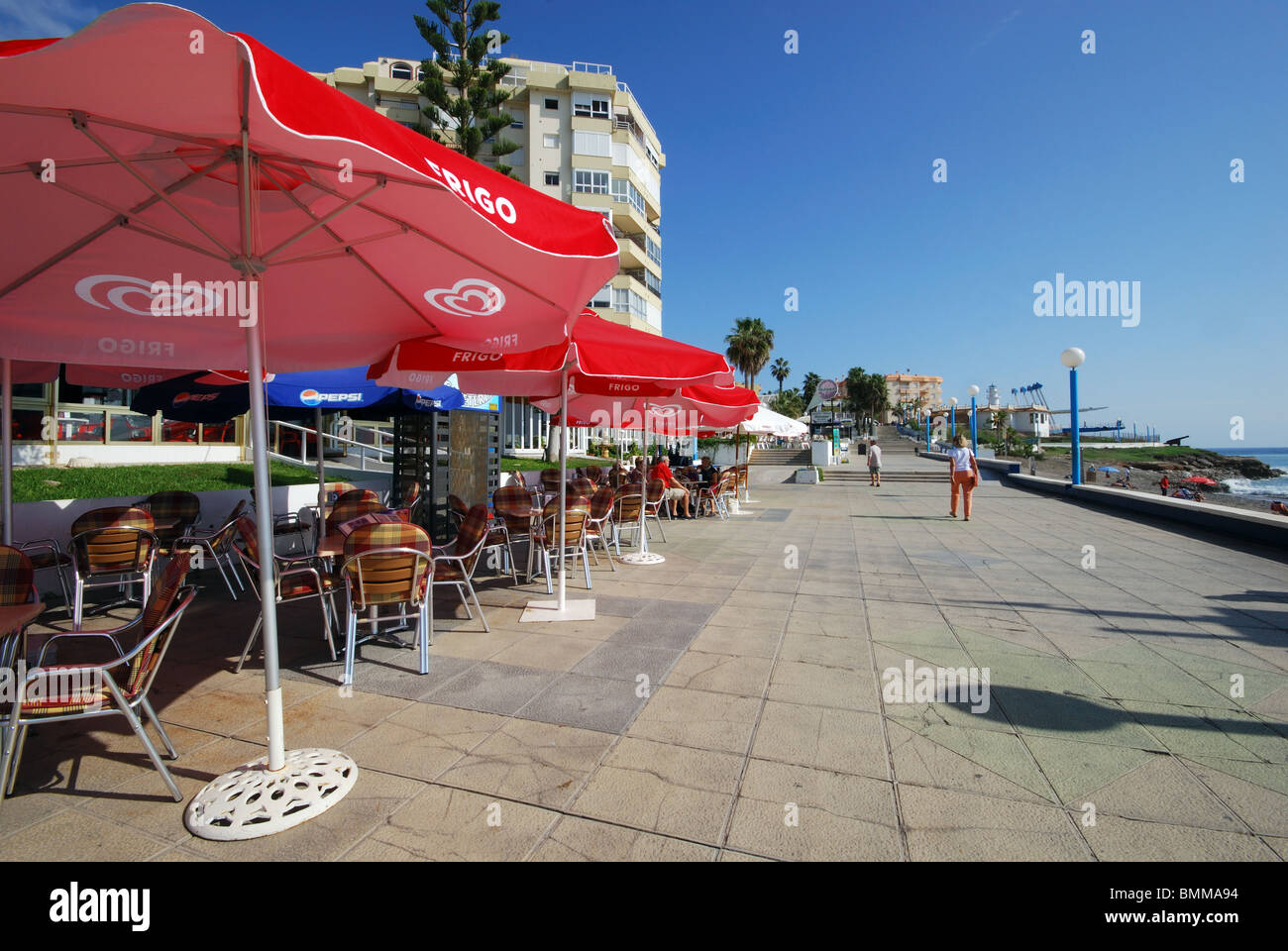 Cafe along the promenade, Torrox Costa, Costa del Sol, Malaga Province ...