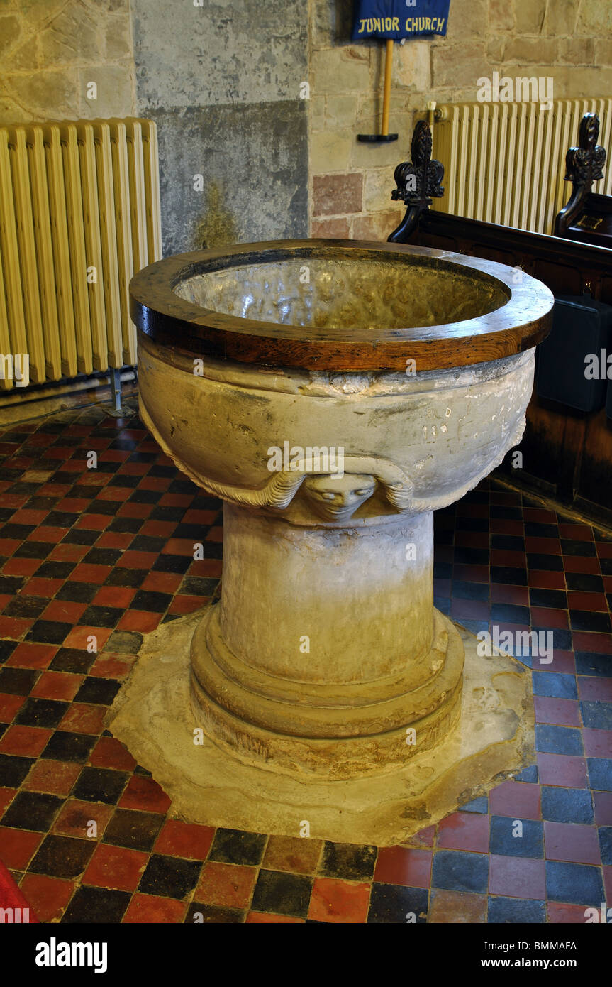 The font, St. Leonard`s Church, Beoley, Worcestershire, England, UK ...