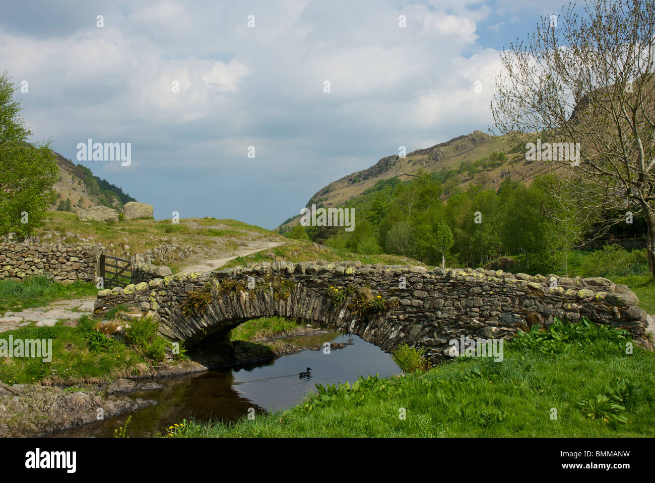 The packhorse bridge, Watendlath, Lake District National Park, Cumbria ...