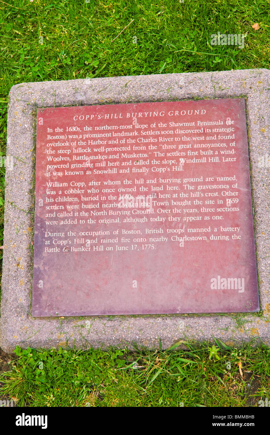 Plaque at Copp's Hill Burying Ground on the Freedom Trail, Boston, Massachusetts Stock Photo - Alamy