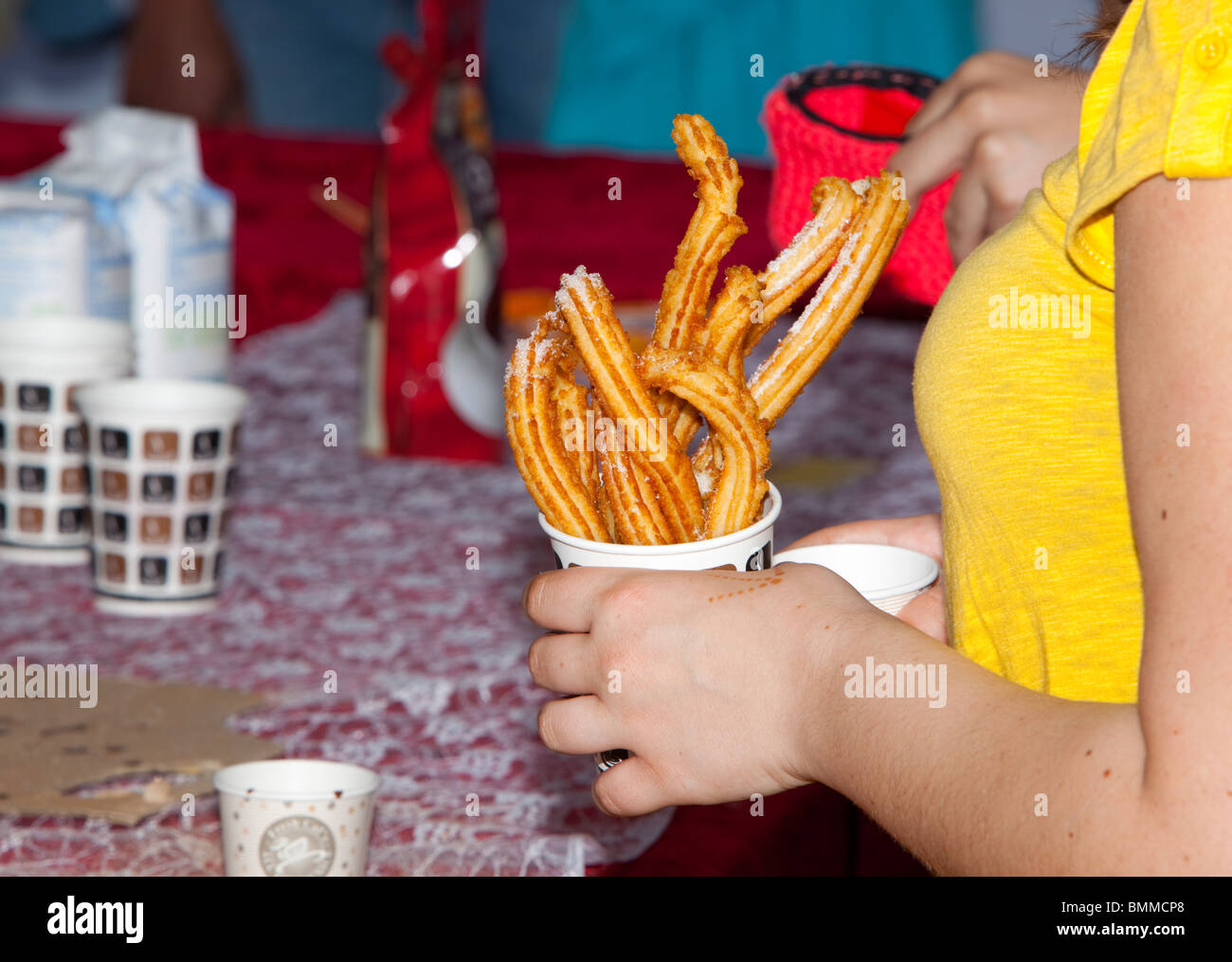 Churros stall, strips or fried dough, London, uk Stock Photo - Alamy